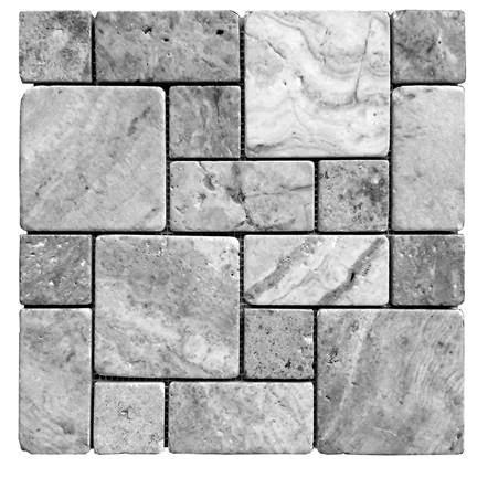 12x12 Silver Travertine Roman Pattern