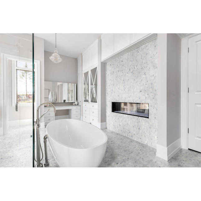 PEBBLE MIXED WHITE MATTE MARBLE MOSAIC 12x12 1216130 VIK